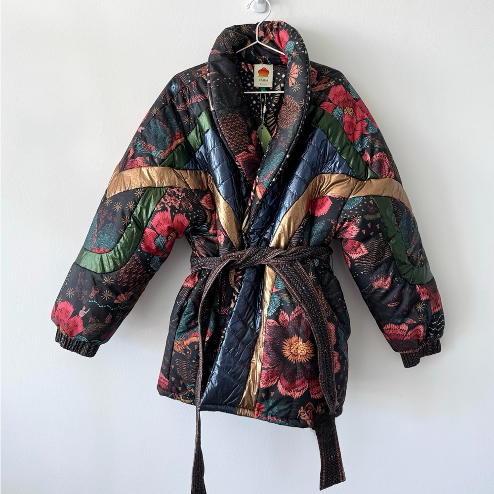 Farm Rio Multicolor Floral Puffer Jacket - Gem